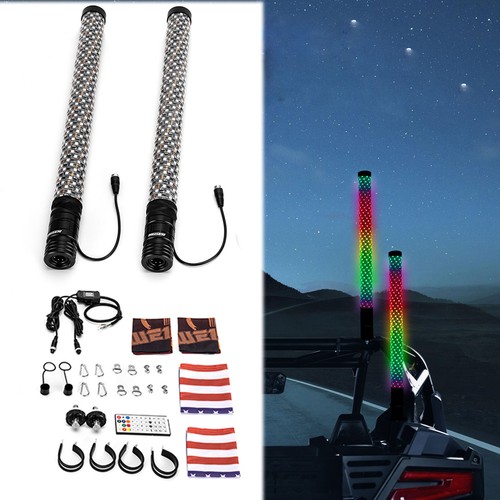 2PCS 2FT Spiral LED Fat Whip Light Antenna RGB Chasing For Can-am X3 ...
