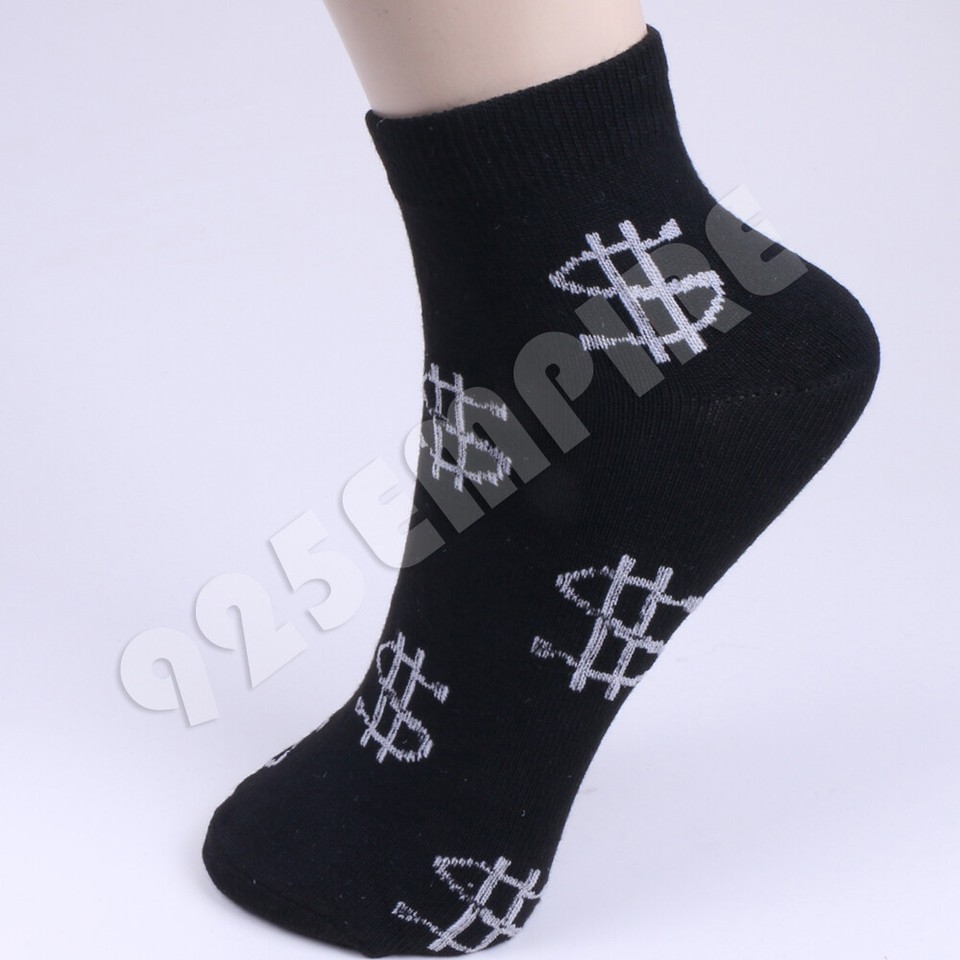 3/6/12 Pairs Men's Ankle/Quarter Crew Dollar Signs Sport Socks Cotton ...