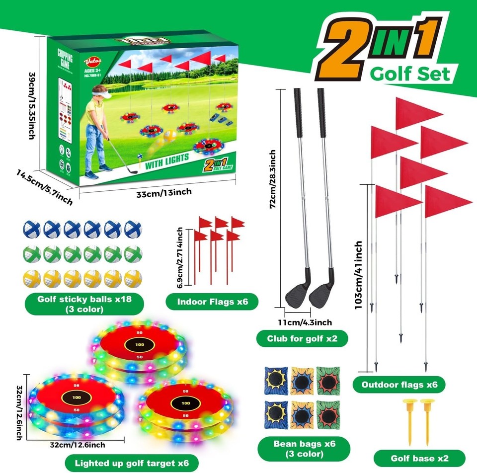 VATOS 2-in-1 Light up Golf for Kids- Golf Chipping Game & Bean Bag Toss ...