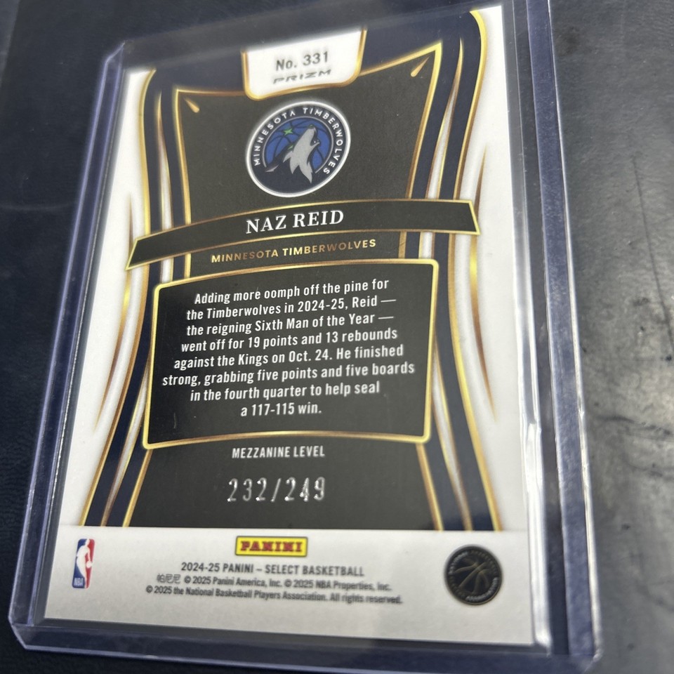 2024-25 Select Naz Reid Mezzanine level #331 Purple Flash Prizm 232/249 ...