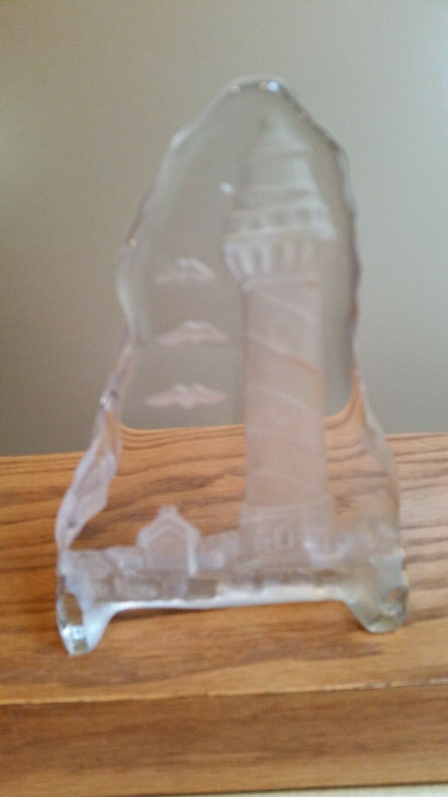 FROSTED/CLEAR HEAVY GLASS ETCHED LIGHTHOUSE PAPERWEIGHT/DECORATION | eBay