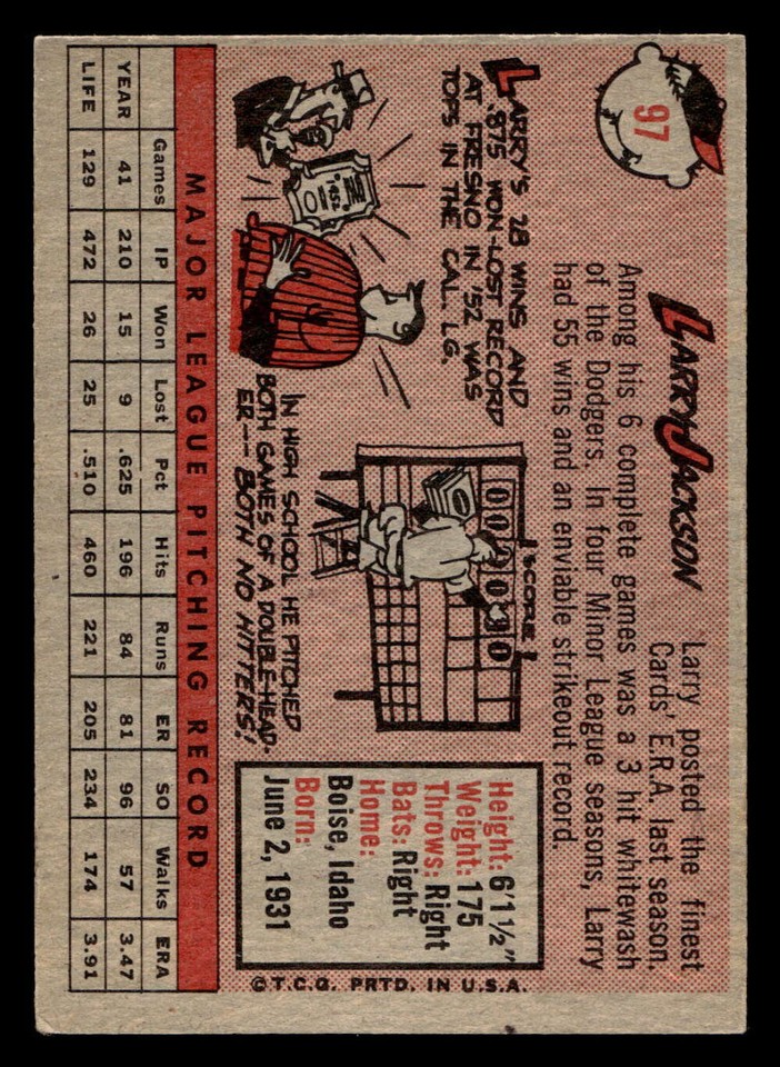 1958 Topps #97 Larry Jackson UER Excellent+ Cardinals UER | eBay