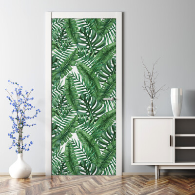 Decal Tropical Leaves Jungle Monstera Traditional Bubble Free Door ...