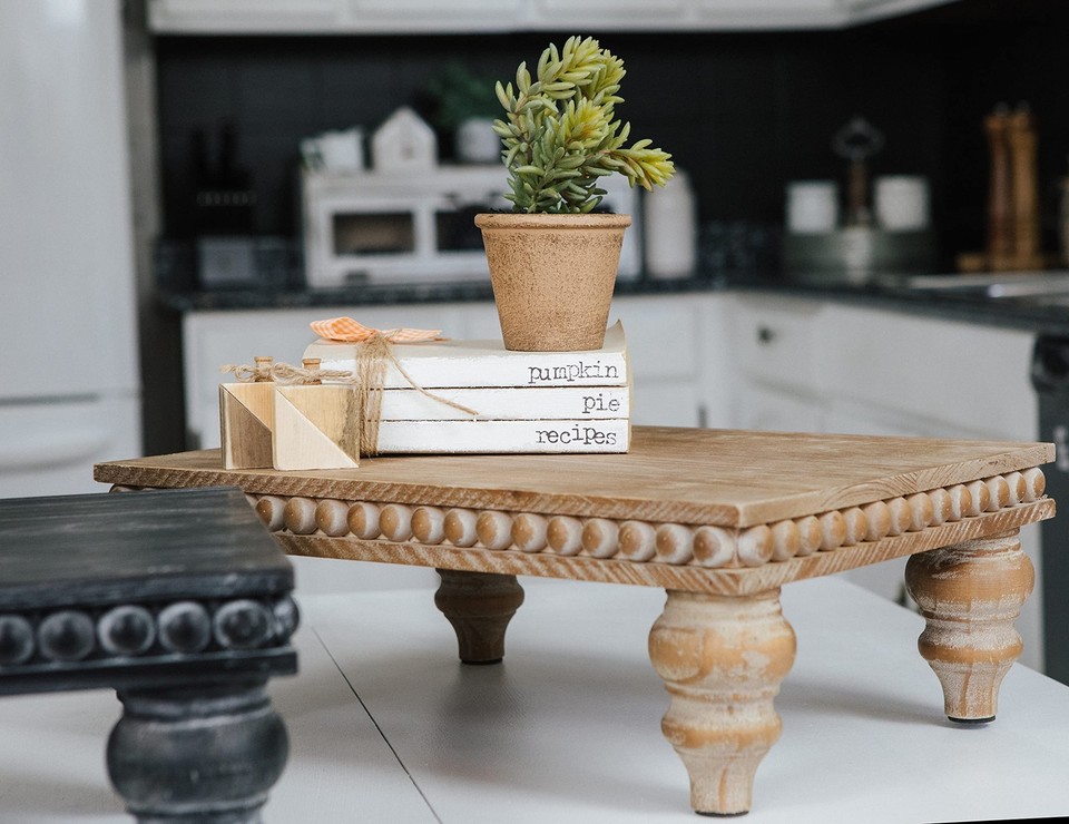Decorative Tray Stand Display Riser - Wooden Tiered Tray Decor for ...