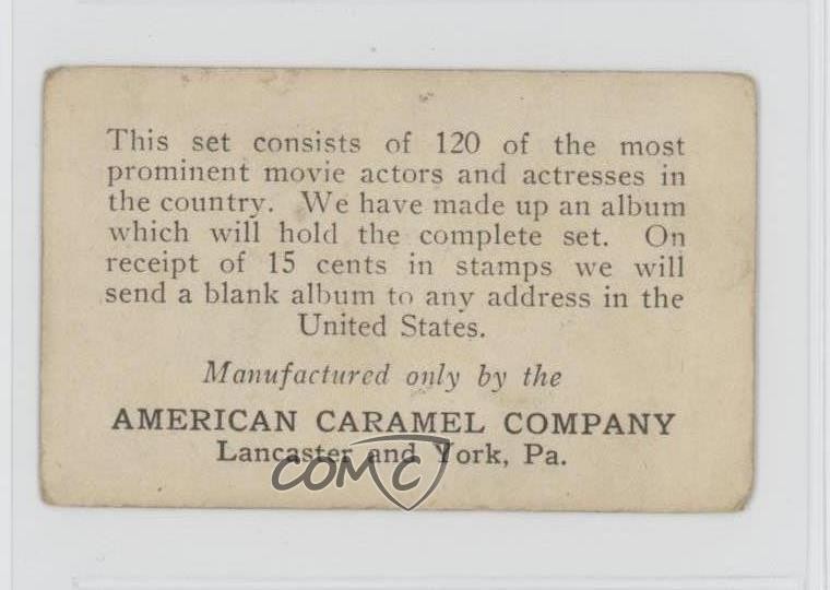 1921 American Caramel Movie Actors and Actresses E123 120 Back Bert ...