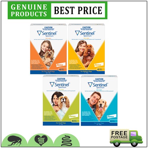 SENTINEL SPECTRUM for Dogs All Sizes 6 Doses Flea Heartworms Worms ...