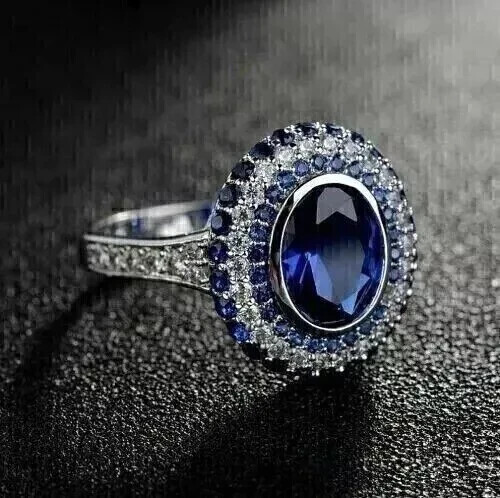 2.70Ct Oval Cut Lab Created Sapphire Engagement Halo Ring 14K White ...