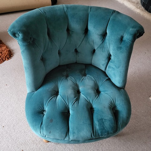 Teal Velvet Buttoned Upholstered Boudoir Club Tub Chair Bedroom Chair ...