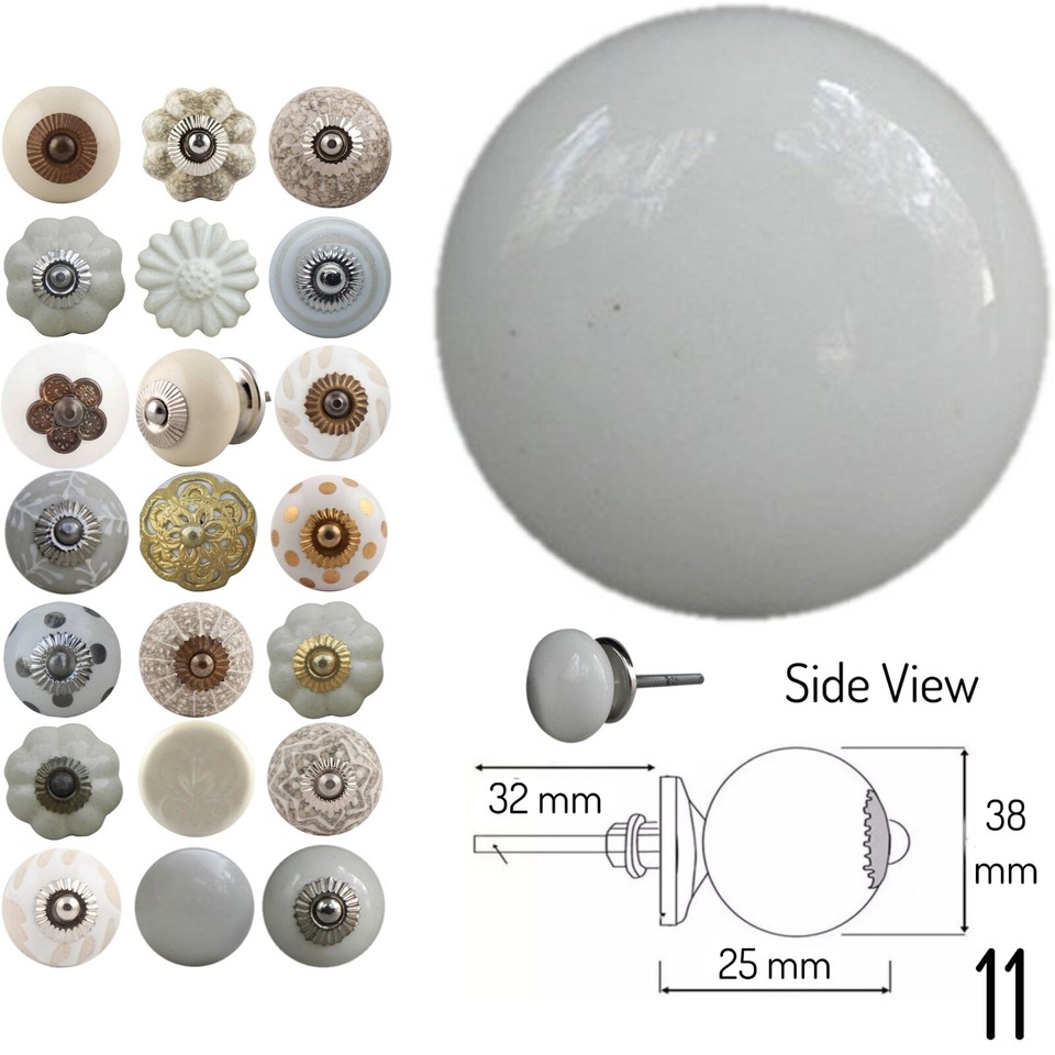 WHITE Door Knobs Ceramic 50 DESIGNS Handles Cupboard Drawer Vintage ...