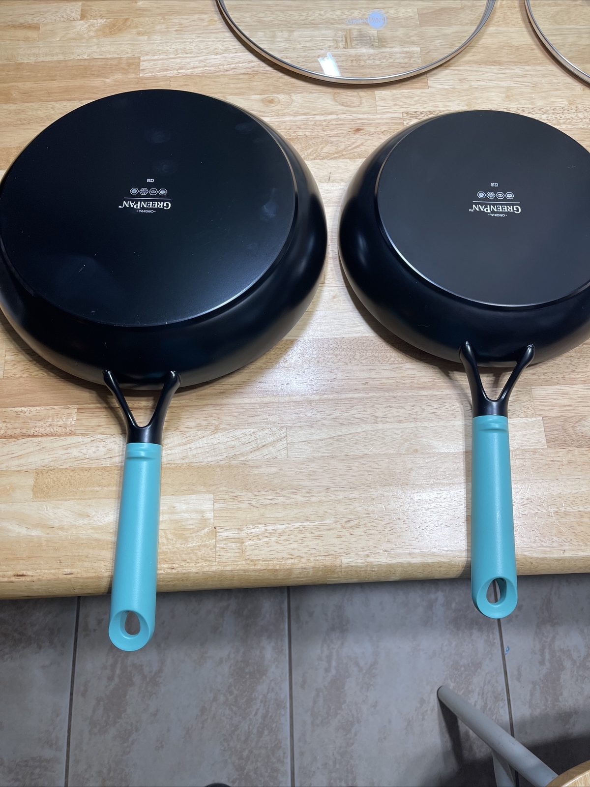 New The Original GreenPan 10in 12in Skillets With Lids Turquoise | eBay