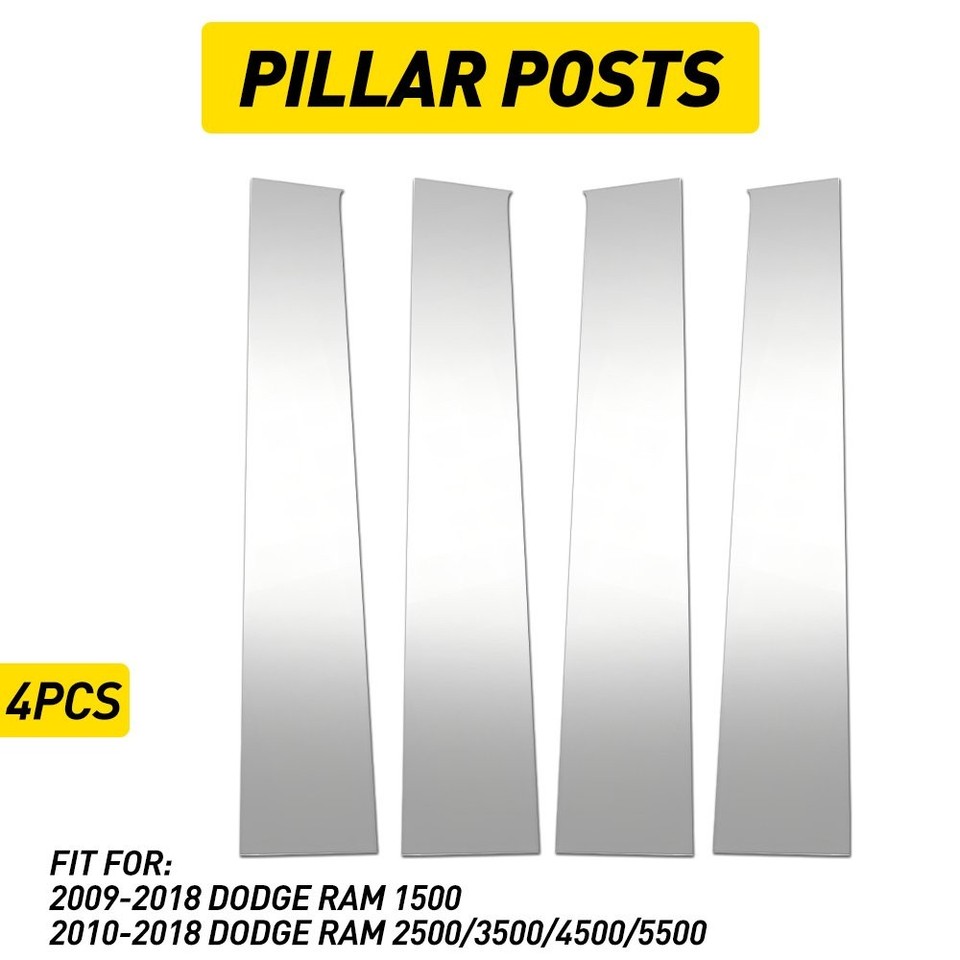 4pc Chrome Pillar Door Trim Posts Cover For Dodge Ram 1500 2500 3500 ...