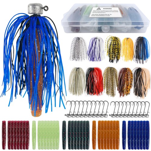 FREE FISHER 71PCS Fishing Soft Worm Lures with Ned Rigs,Mushroom Jig ...