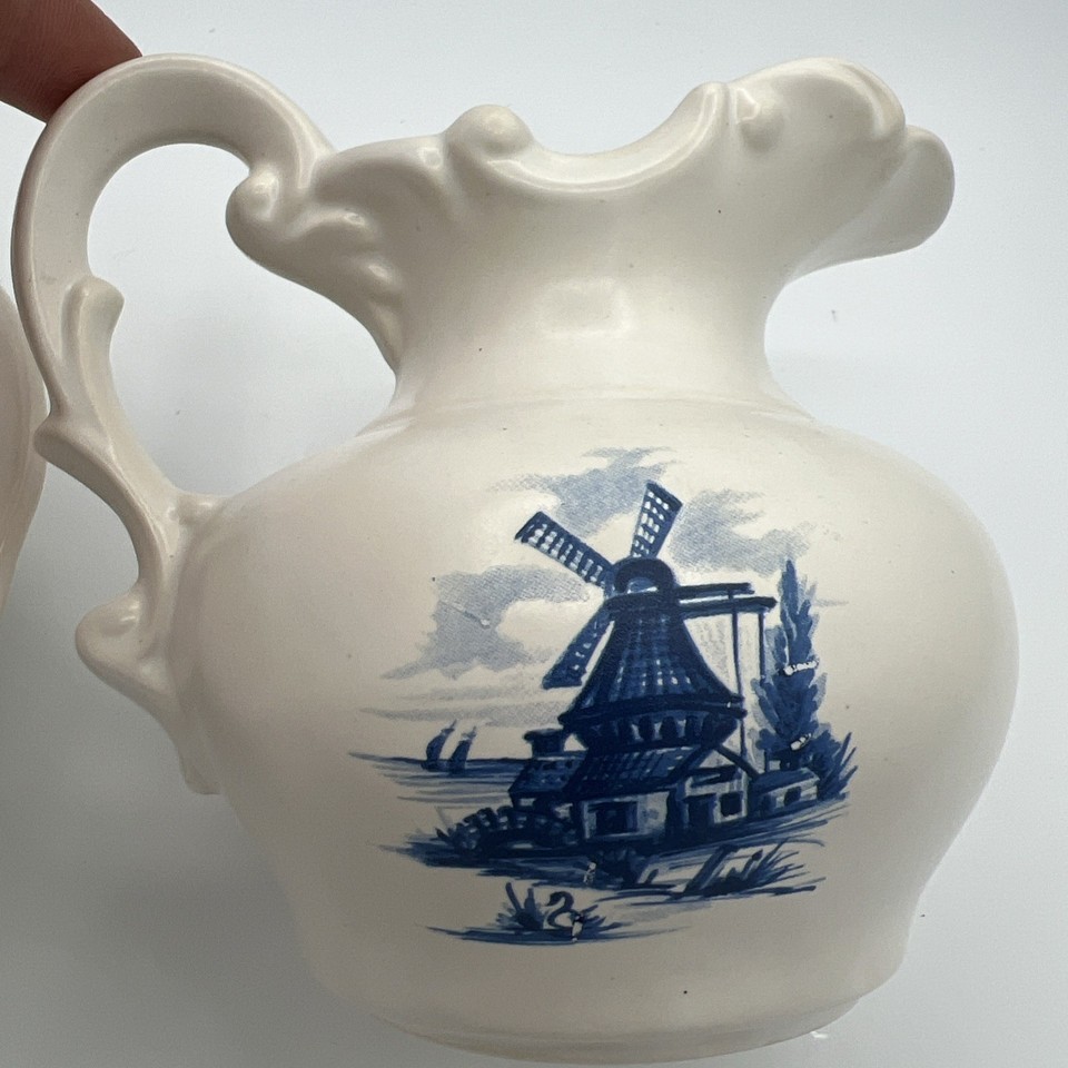 Vtg McCoy Pottery Dutch Basin Set - Blue Windmill Scene Water Pitcher ...