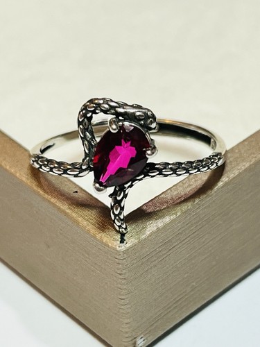 925 Sterling Silver Reddish Pink Teardrop Topaz Snake Ring | eBay