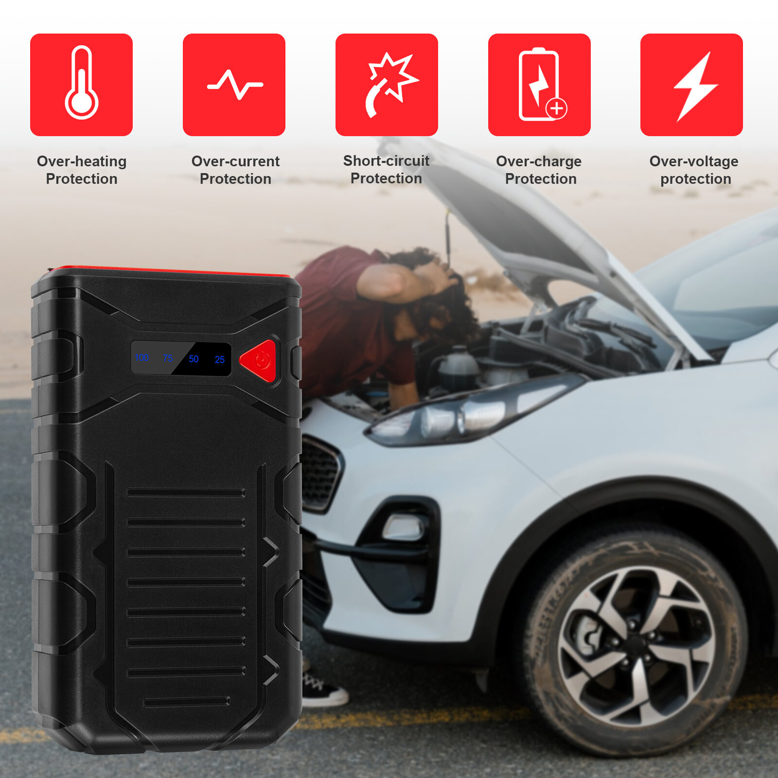 27000mAh Portable Car Jump Starter 12V Power Bank Pack Battery Charger ...