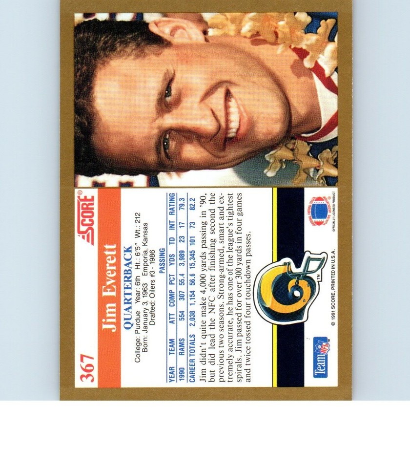 Jim Everett 367 Rams 1911 Score NFL Football Trading Card | eBay