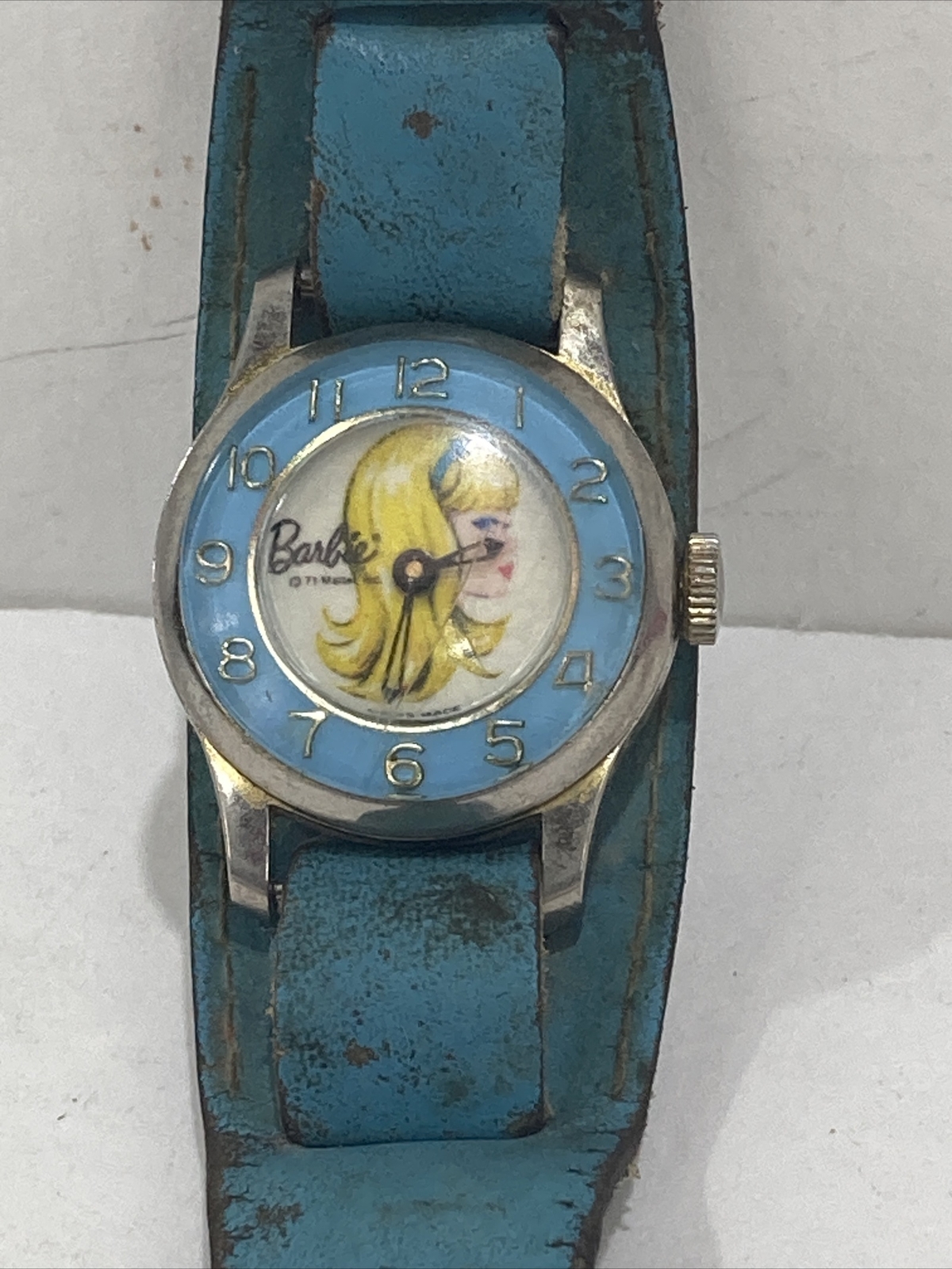 Vintage Barbie Watch Swiss Hand Wind Lady Gold Tone Original Blue ...