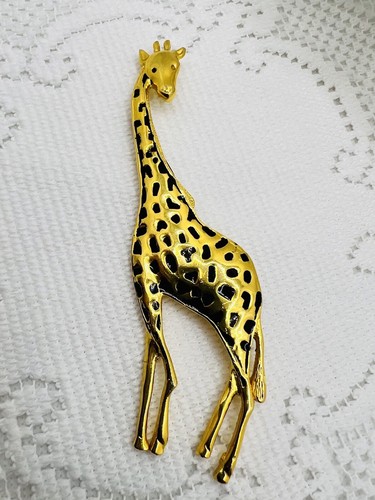 Vintage Huge Statement Brooch Lapel Pin Giraffe Black Enamel Gold Tone ...