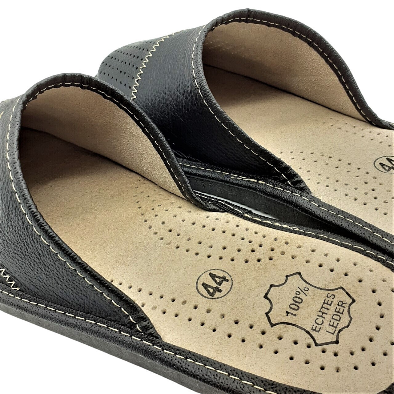 VIP Herren Leder Echtleder Hausschuhe Latschen Pantoffeln schwarz 40 ...