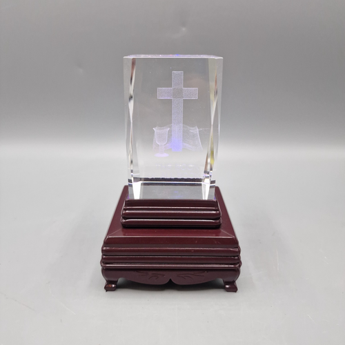 VTG 3D Laser Etched Crystal Cross Bible Bubblegram Display w/ LED Light ...