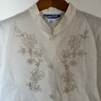 Pendleton Classic Embroidered Linen Short Sleeve Blouse 14 | eBay