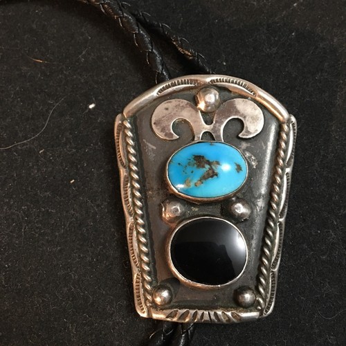 Vintage Tom Sam sterling silver Turquoise onyx Navajo Bolo Tie | eBay