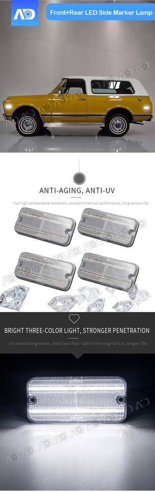 New Front & Rear Deluxe Side Marker Light Set W/ Trim For 68-72 ...