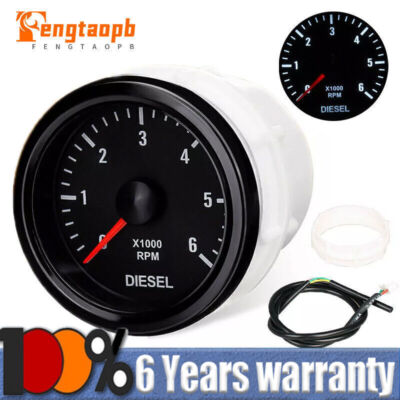 52mm 0-6000 RPM Tachometer Tacho Gauge Diesel Motor Engine Rev Counter ...