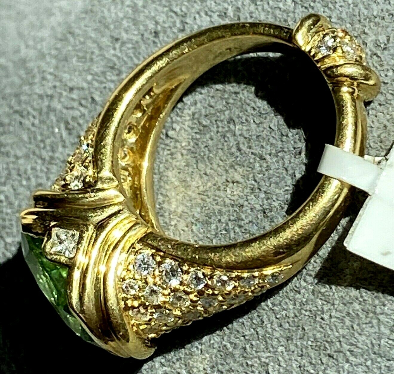 HUGE Green Tourmaline Diamond 18K Yellow Gold Vintage Ring 5.25 Unusual ...