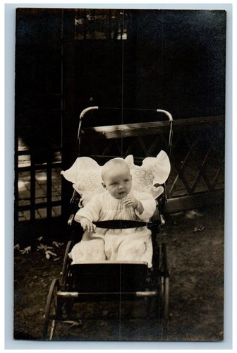 c1910's Cute Baby White Dress Stroller RPPC Photo Unposted Antique ...