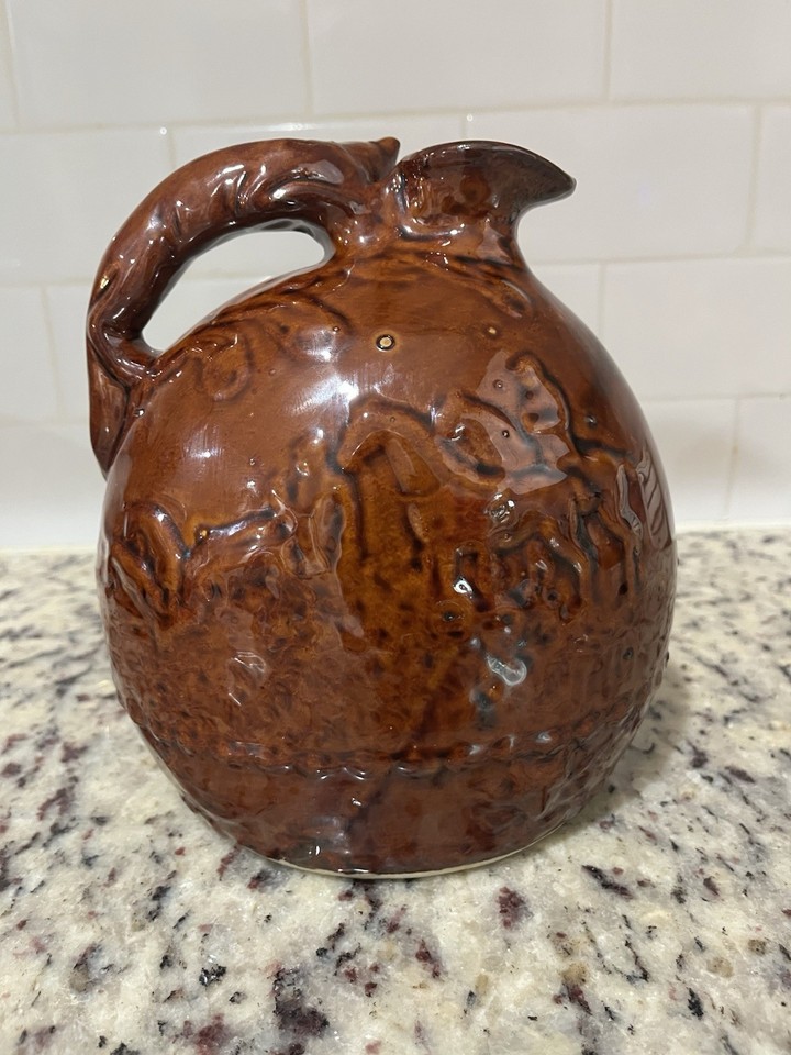 Rockingham Brown Glaze Jug Pitcher Fox Handle Hunt Scene 8” | eBay