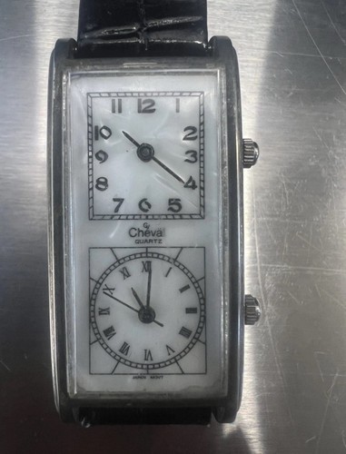 Dual Time Zone Quartz Rectangular Travel Watch, Pre-Owned | eBay