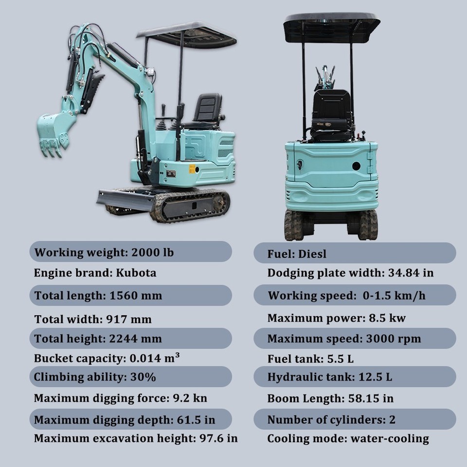 1.4 Ton Mini Excavator Hydraulic Crawler Diggers Kubota Diesel Engine ...