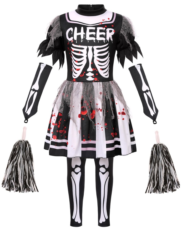 Zombies Cheerleader Costume for Girls Black Zombie Cheerleader Dress ...