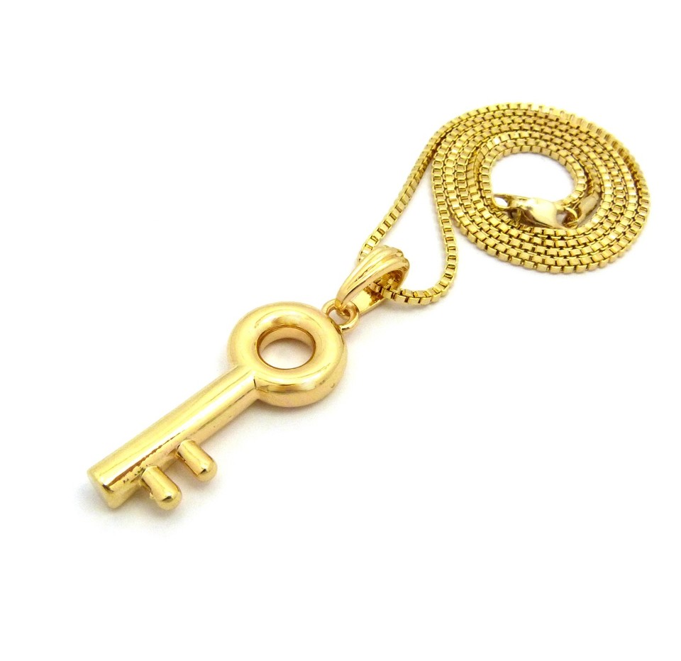 NEW MAJOR KEY PENDANT & 24" BOX/CUBAN/ROPE CHAIN HIP HOP NECKLACE ...