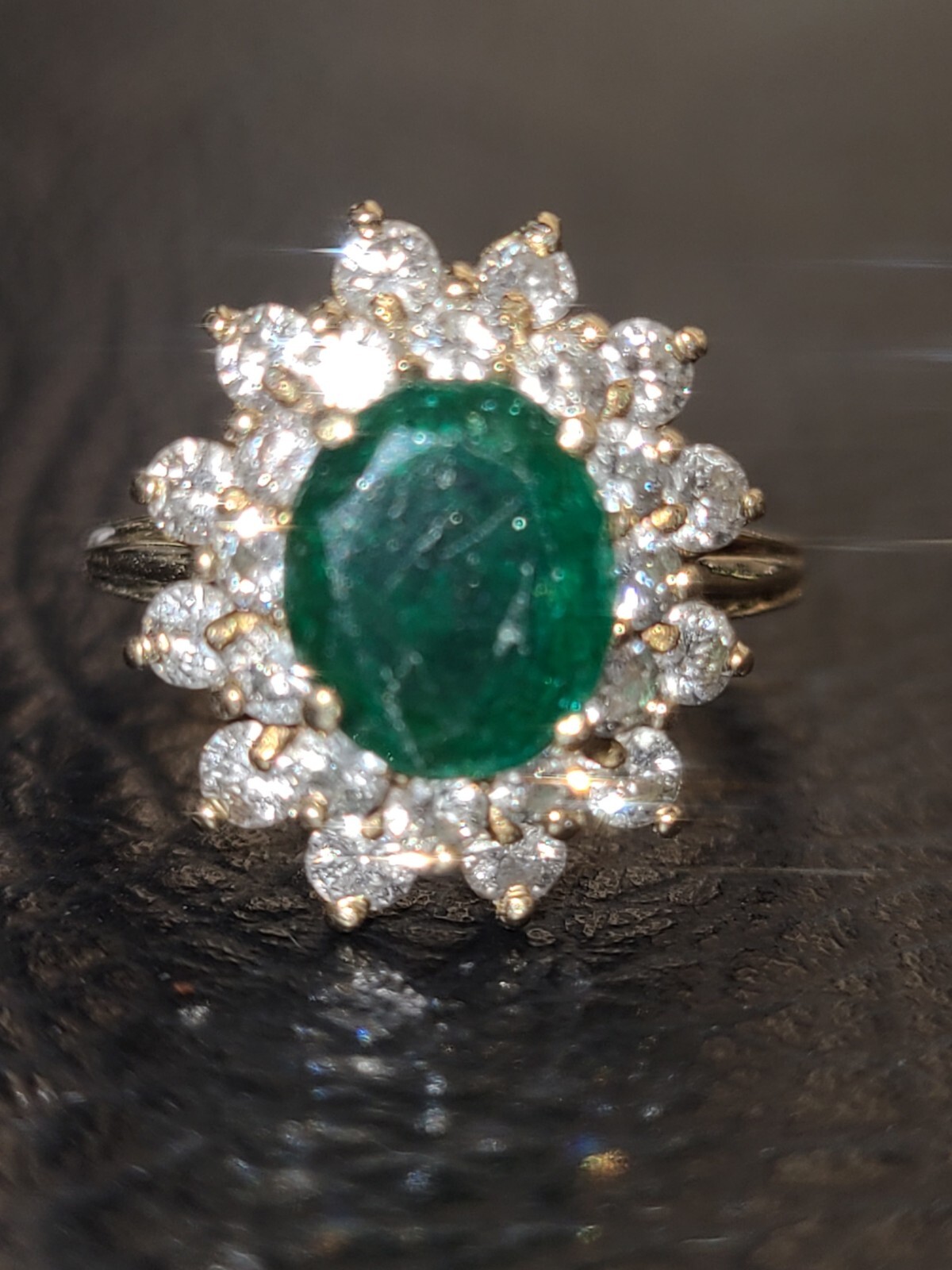 14k Gold Emerald Ring, Emerald And Diamond Ring, 14k… - Gem