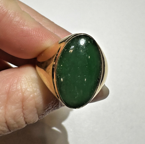 22K Yellow Gold Signet Carved Green Oval Jade Jadeite Vintage 11.2g ...