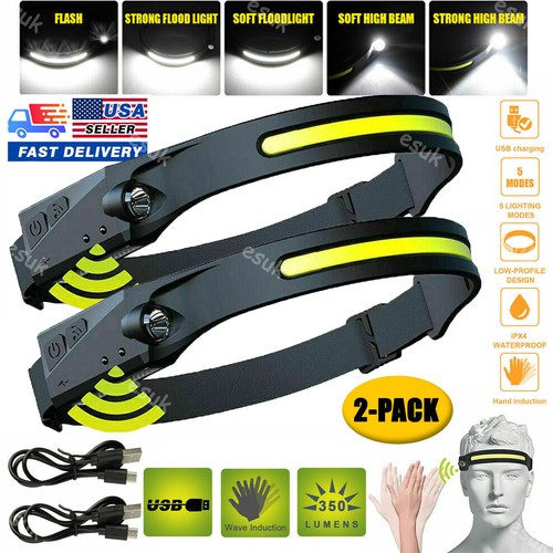 COB LED Headlamp USB Rechargeable Headlight Torch Work Light Bar Head ...