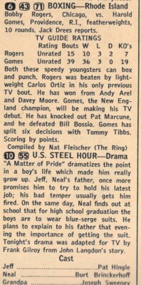 1957 BOXING TV AD ~ BOBBY ROGERS CHICAGO vs HAROLD GOMES PROVIDENCE ...