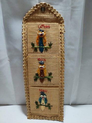 VINTAGE Wicker OWL Wall Hanging Mail Sorter 70s Letters Bills Misc 3 ...