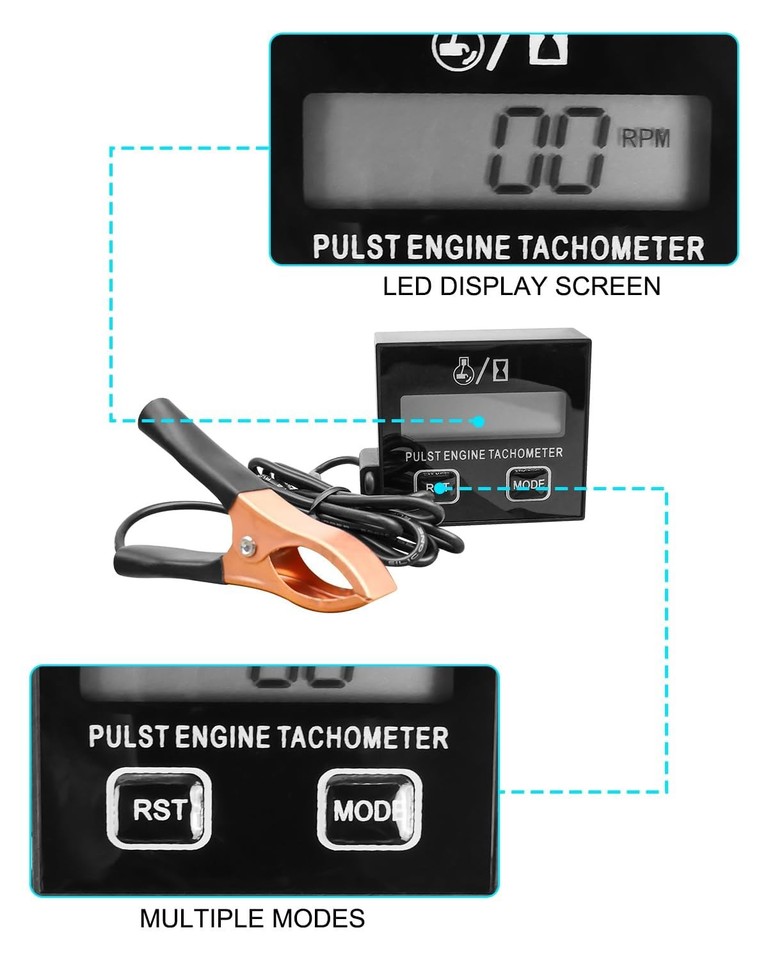 Digital Inductive RPM Tachometer Tool for Chainsaw, Generator, Lawn ...