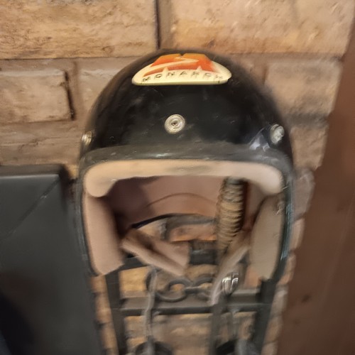 Vintage Monarch Motorcycle Helmet "RARE" BLACK MOTTO Riding RETRO ...