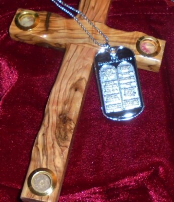 Ten Commandments 10 Cross Crucifix Chain Pendant Dog Tag Christian ...