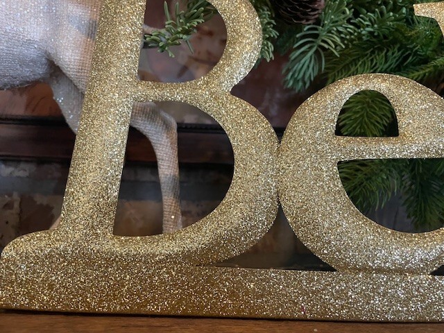 GOLD GLITTER METAL *BELIEVE* SIGN CHRISTMAS HOLIDAY DECOR 23" X 7 1/2 ...