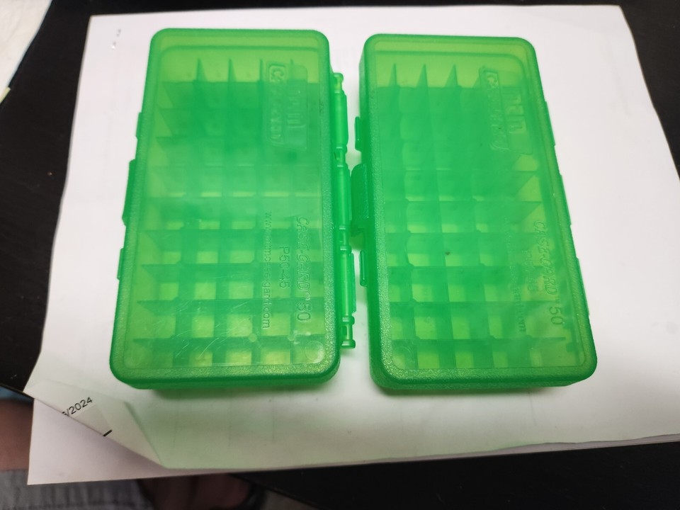 TWO - MTM 50 Round Flip-Top Ammo Box 40/45/10MM Cal Clear Red- P-50-45-16 | eBay