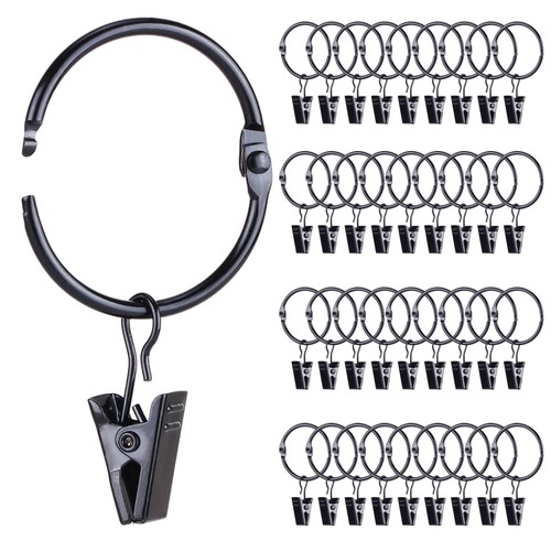 36 Pack Openable Metal Curtain Rings with Clips, 1.22 Inch Interior ...