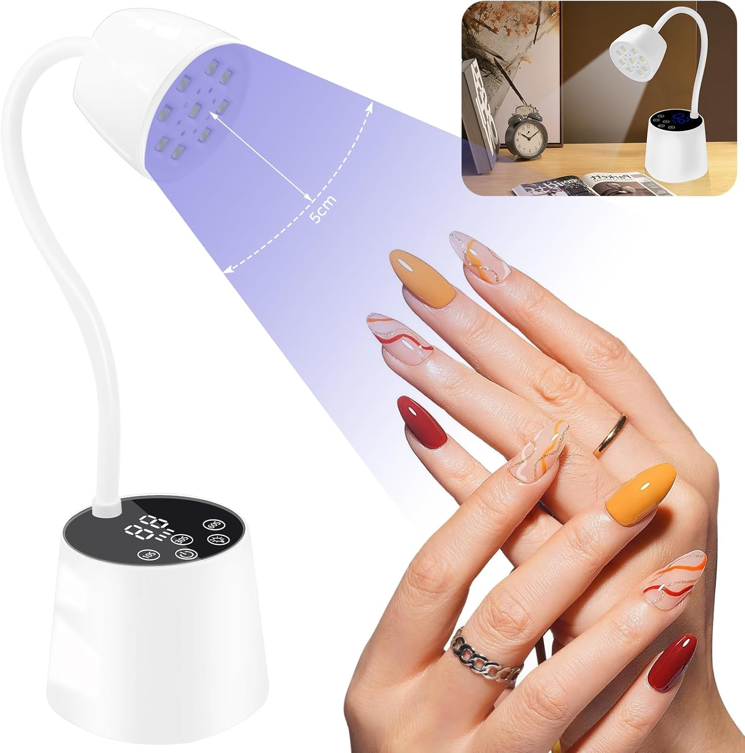 UV LED Nail Lamp - Gooseneck UV Light for Gel Nails Cordless USB 27W ...