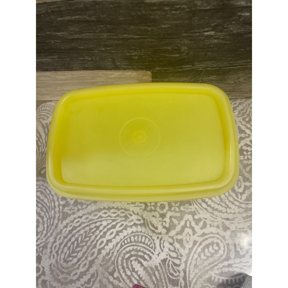 Vintage Tupperware rectangular Container Yellow Lid Kitchen Storage ...