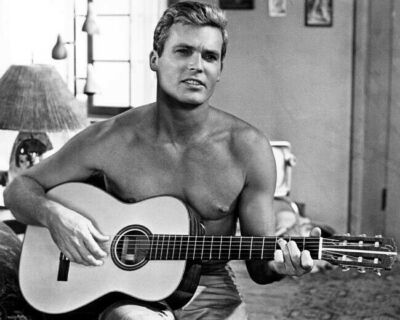 Ty Hardin Bronco western TV series beefcake bare chest playing guitar ...