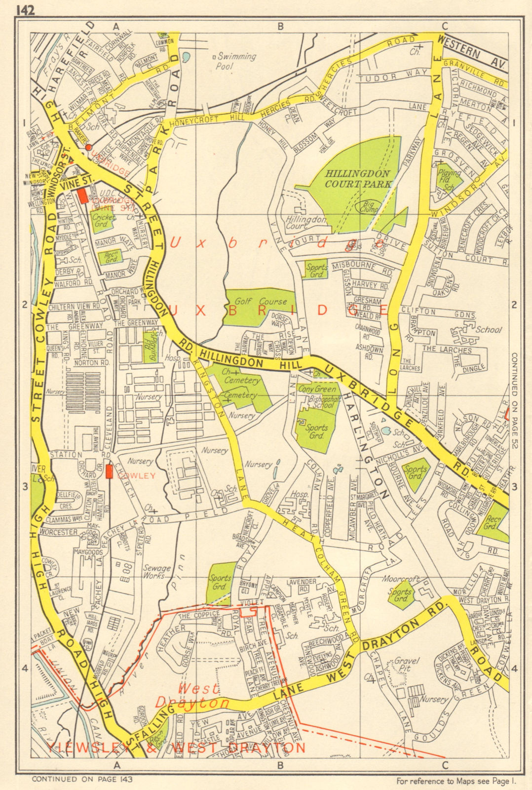 UXBRIDGE Cowley West Drayton Hillingdon. GEOGRAPHERS' A-Z 1956 old ...